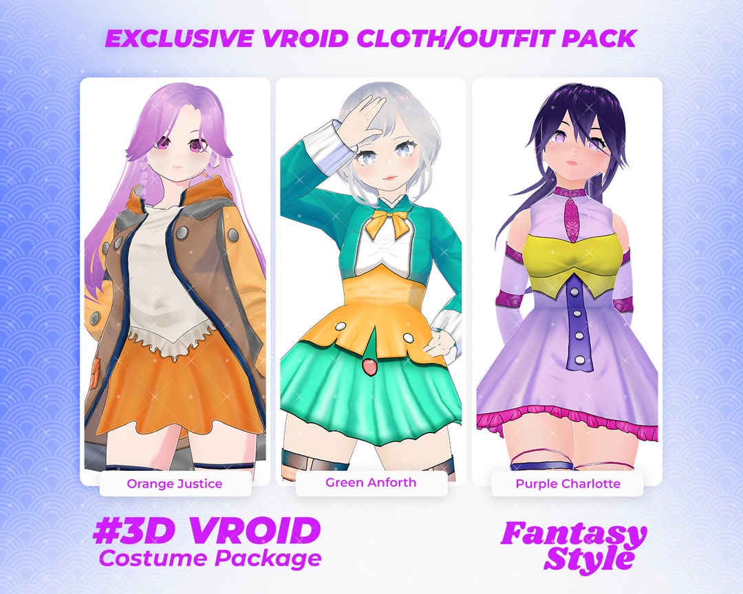 Enchanted Trio Fantasy Girl's 3D Vroid Wardrobe - Vroid Clothing Pack ...