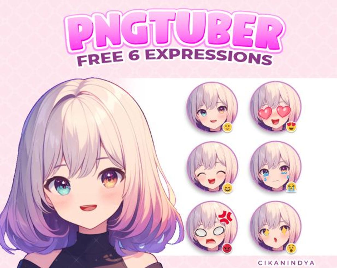 Chibi PNG Tuber: Purple Ombre Hair, Starry Outfit - 6 Expressions - Etsy