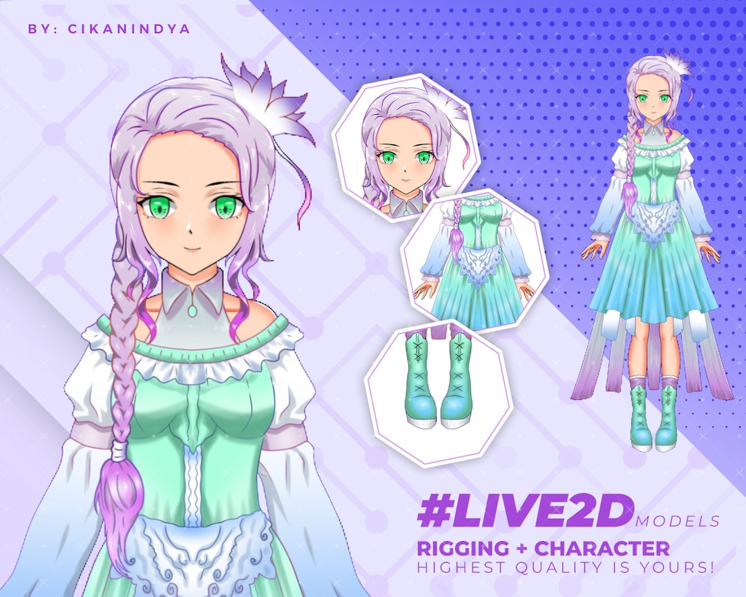 Anime Vtuber Live2d Model: Purple Hair, 7 Expressions, Walk Motions - Etsy
