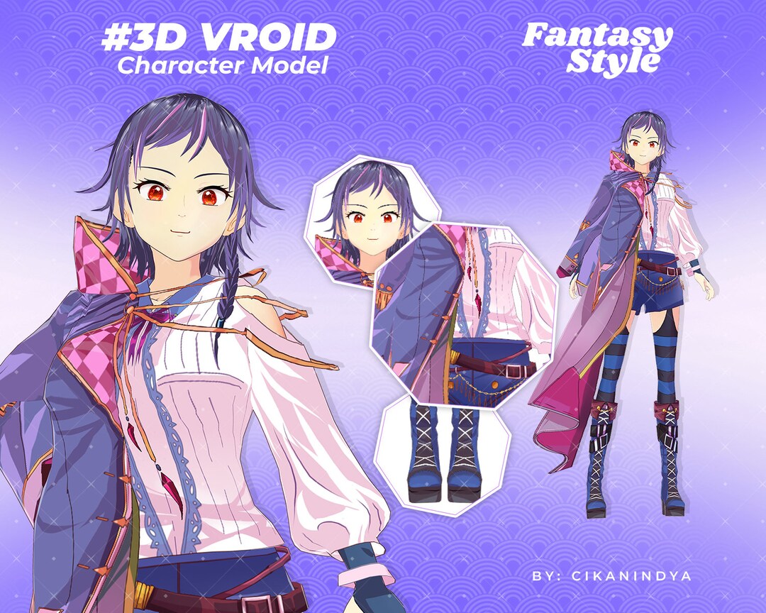 3D Vroid Vtuber Model: Purple Haired Anime Girl .VRM - Etsy