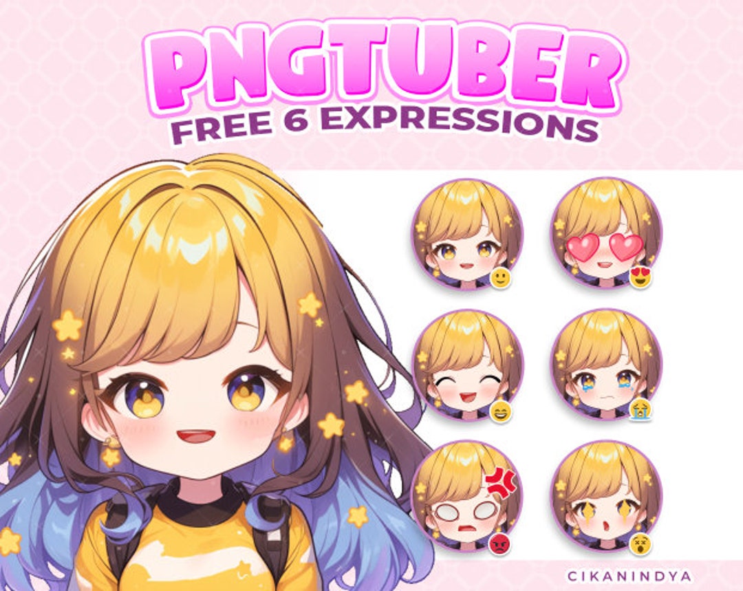 PNG Tuber | Cheerful Girl With Yellow and Blue Ombre Hair | Get 6 Poses ...