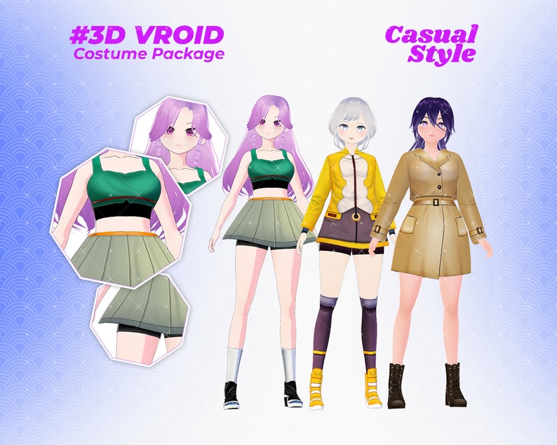Vroid Outfit Pack: Casual 3D Vtuber Fashion (.vroidcustomitem) - Etsy