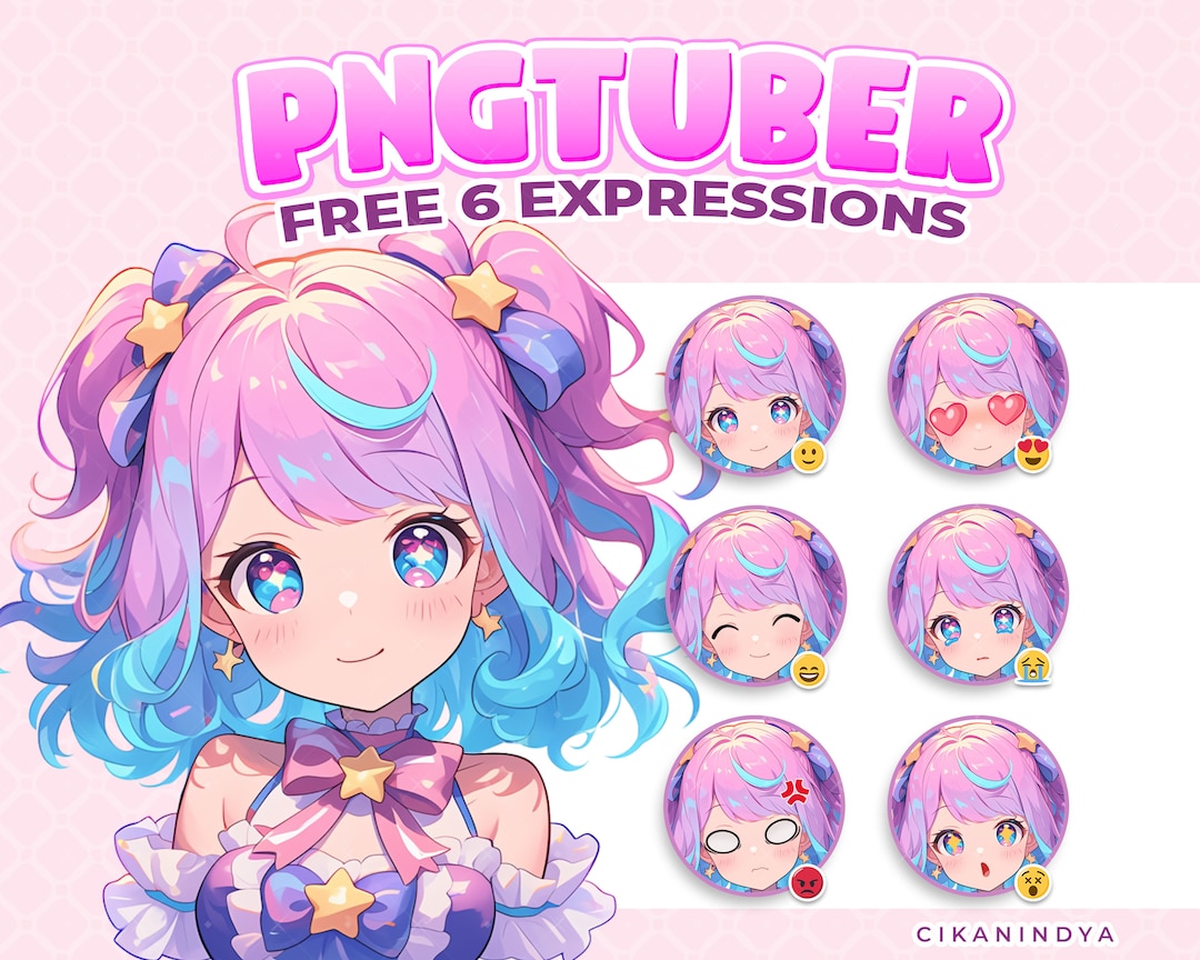 PNG Tuber | Cute Avatar Design With Bows and Star Accents | Get 6 Poses ...