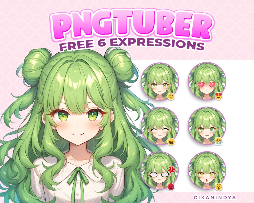 Green Hair Chibi PNG Tuber: Kawaii Anime Girl, 6 Poses - Etsy