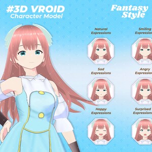 3D Vroid Vtuber Model: Blue Dress, Yellow Line - .VRM File - Etsy