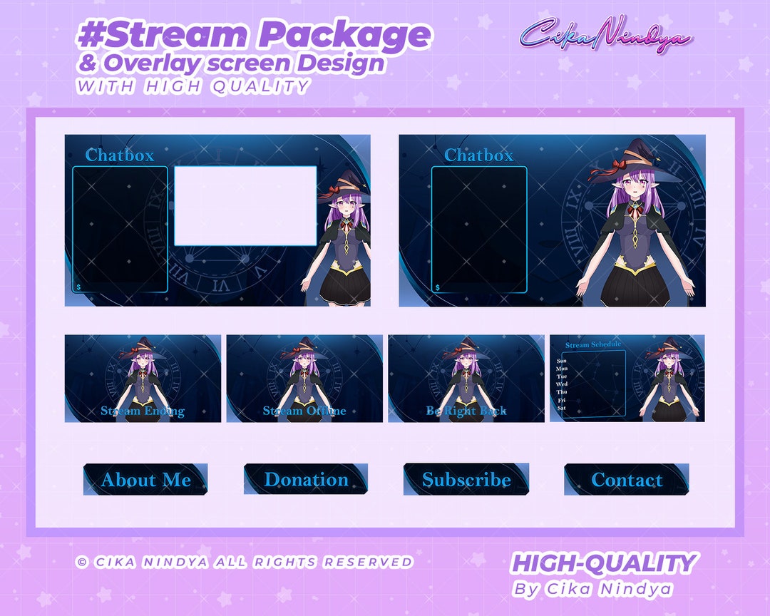 Purple Witch Vtuber Stream Overlay Package: Gaming Channel Design - Etsy