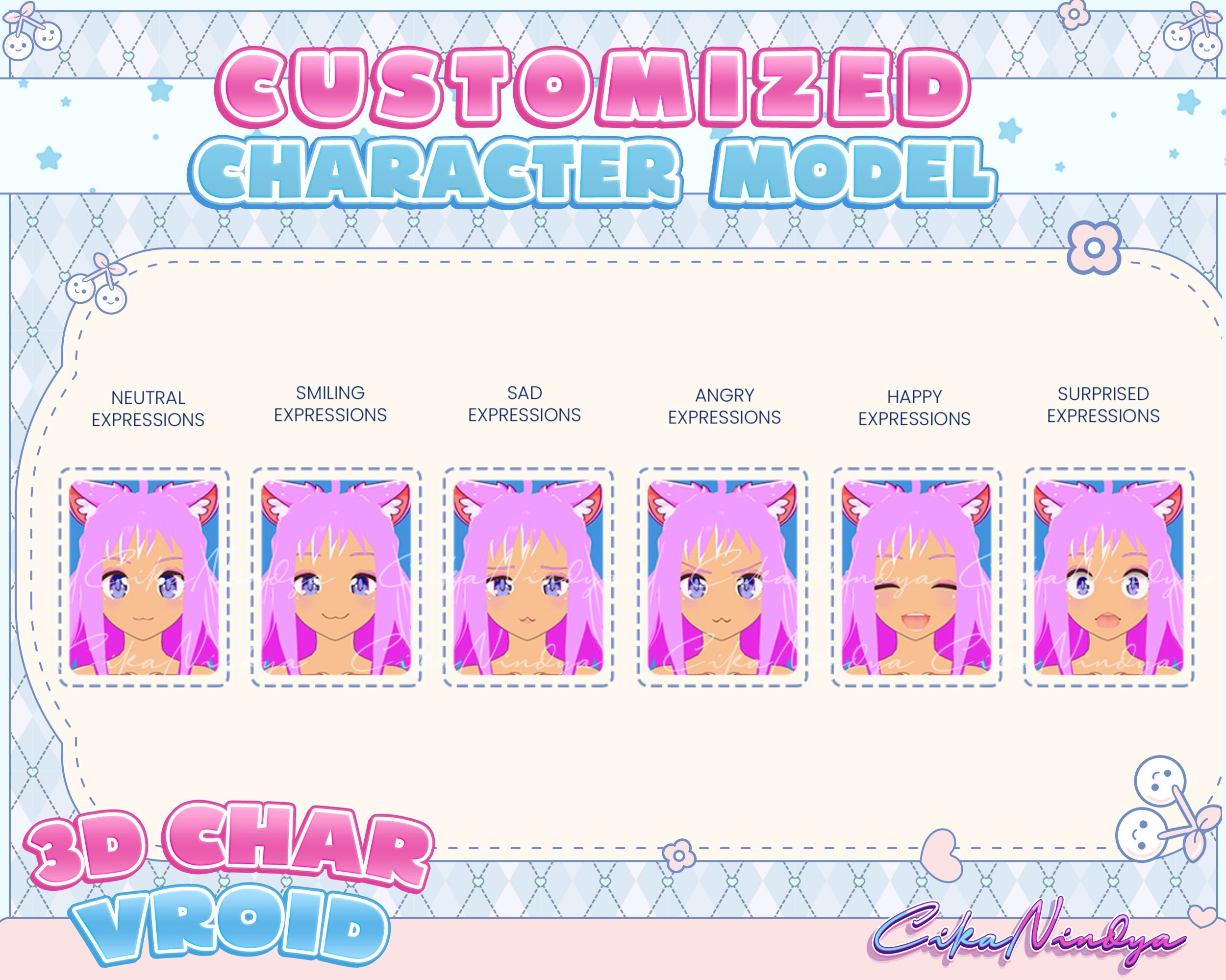 Playful Pink Cat Vtuber 3D Vroid Model Meiko for Streamer 3D - Etsy