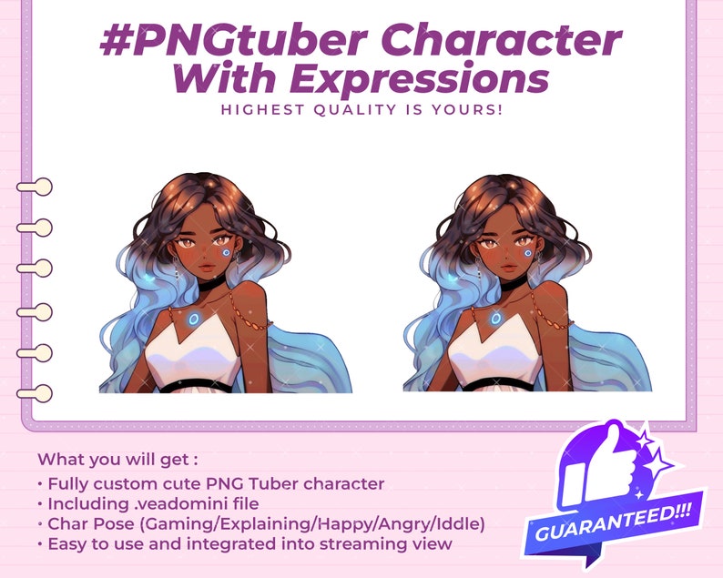 Streamer's Animated PNG Tuber Character Blue Brown Hair for Live ...