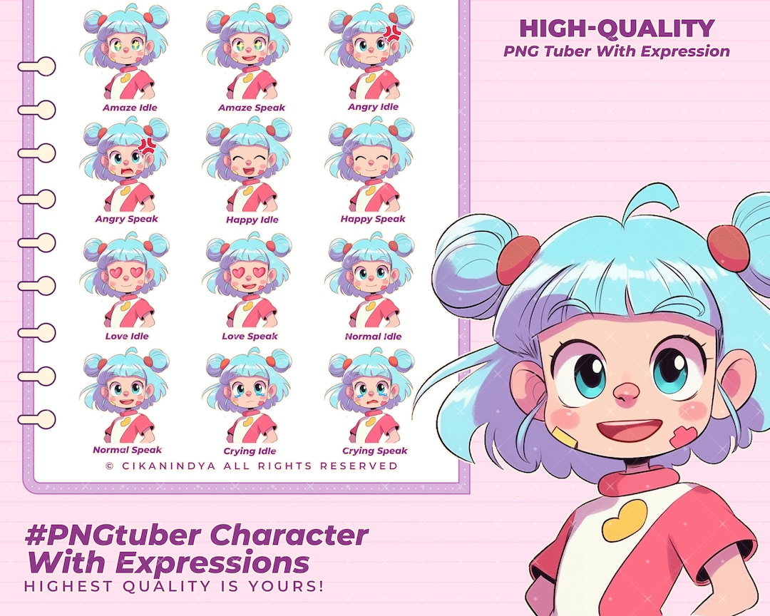 PNG Tuber | High-resolution PNG Tuber Girl for Gaming Channels Dynamic | 12 Poses | Pngtuber ...