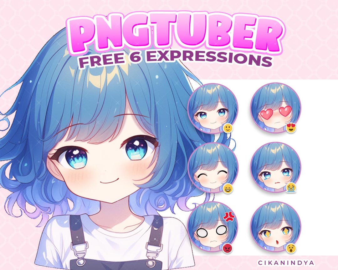 Smooth Custom Pngtuber Alternative – Chibi Girl With Blue Hair - Etsy