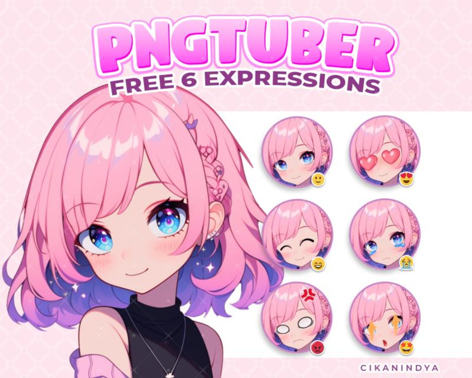 Chic Pink Hair PNG Tuber Avatar: 6 Poses for Streaming - Etsy