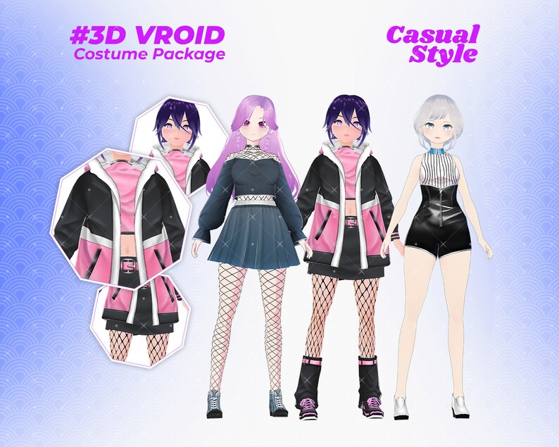 3-in-1 Vroid Outfit Pack: Kawaii Virtual Fashion (vroidcustomitem File ...