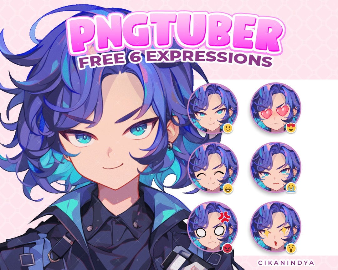 PNG Tuber | Edgy Blue-haired Vtuber Avatar for Streamers | Get 6 Poses ...