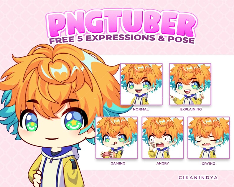 Premade Pngtuber – Vibrant Chibi Male Model With Orange and Blue Theme ...