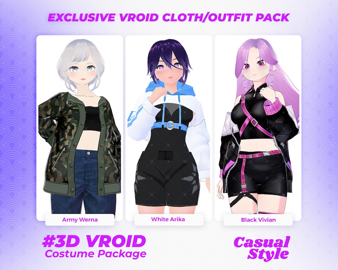 Vroid Clothing Pack, Fashion Pack, Clothes, Kawaii Clothes, Virtual Outfit - Casual Female ...