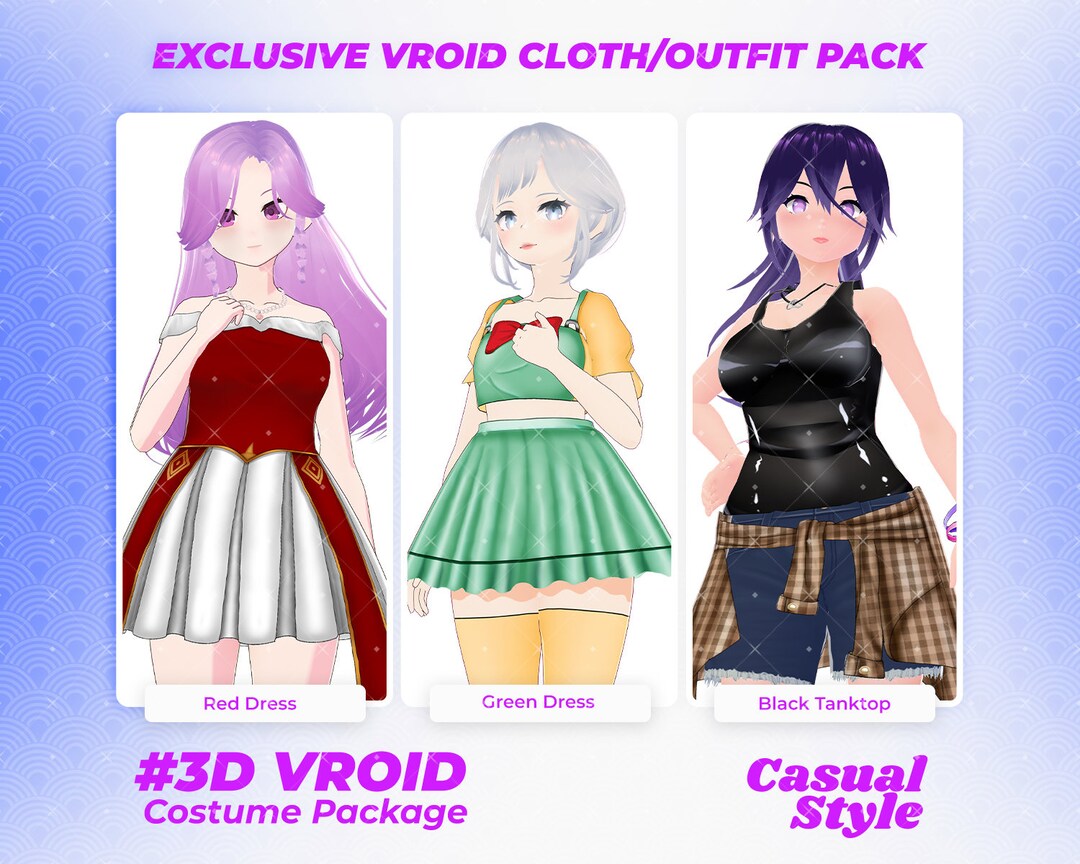 Artistic and Unique Virtual Casual Outfits - Vroid Clothing Pack ...