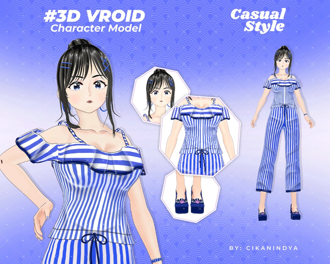 3D Vroid Vtuber Model: Blue Casual Suit, Full Rigging (.VRM File) - Etsy