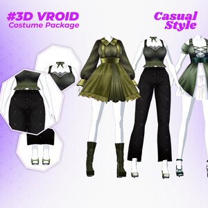 Vroid Clothing Pack | Stylish 3D Outfits Black Green Theme for ...