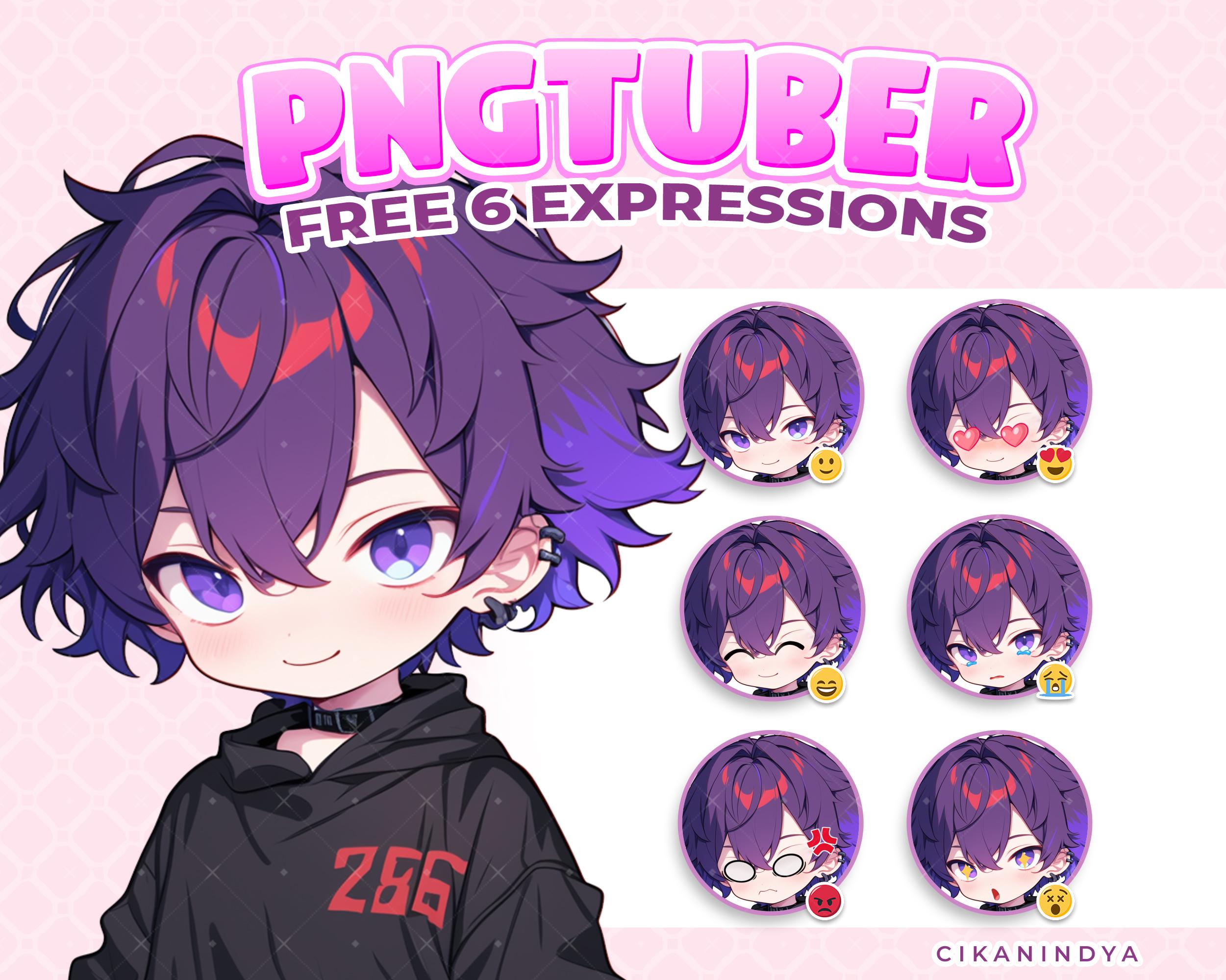 Purple-haired Male Pngtuber: Chibi Streamer Model - Etsy