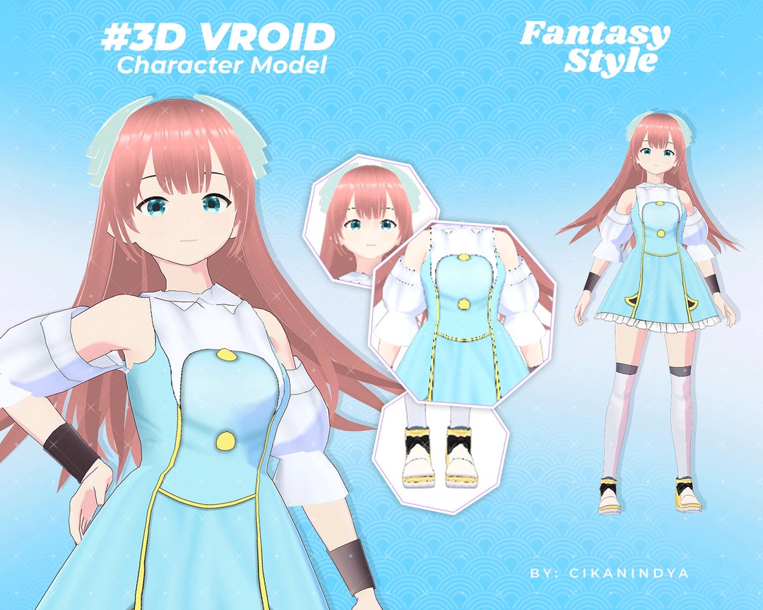 Engaging 3D Vroid Model Blue Dress With Yellow Line Color for Immersive ...