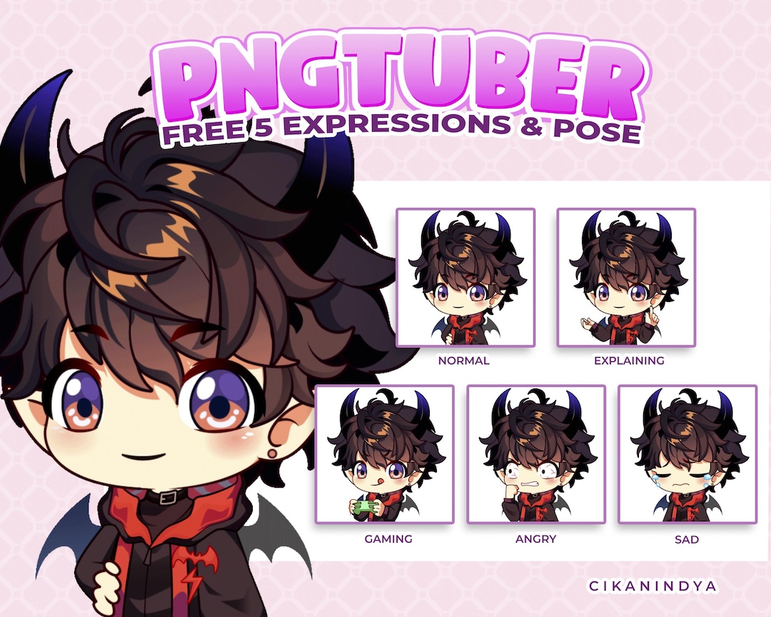 Dark Chibi Demon Pngtuber – Premade Male Model With Wings and Horns - Etsy