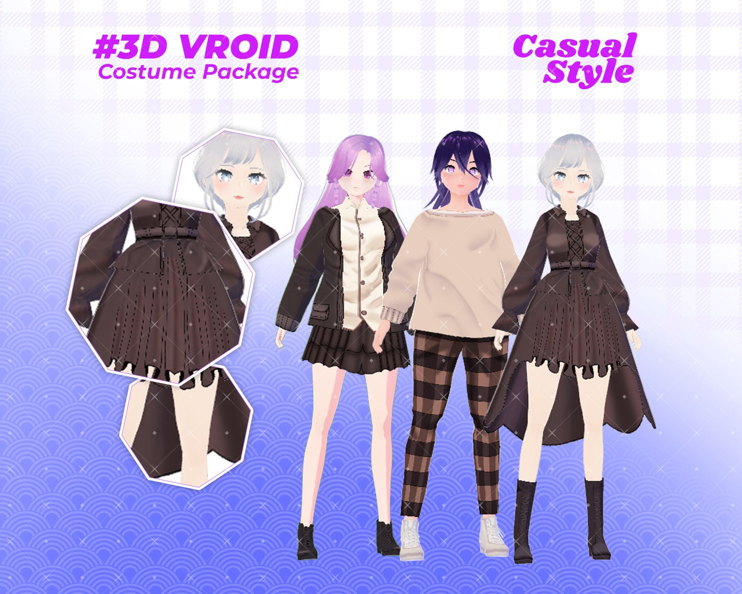 3-in-1 Vroid Fantasy Outfit Set Dress for Your 3D Model in - Etsy