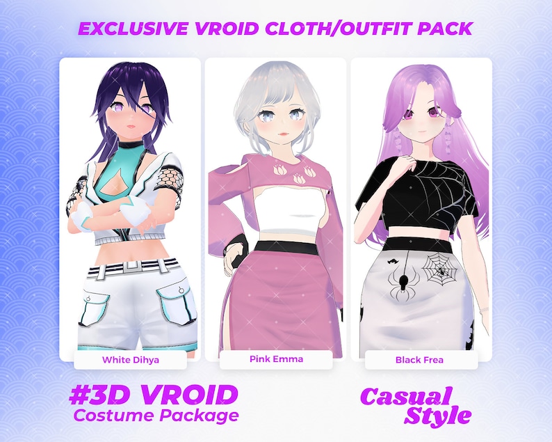 Vroid Chic Trendy 3D Clothes Pack With Casual Girl Outfit for Modern ...
