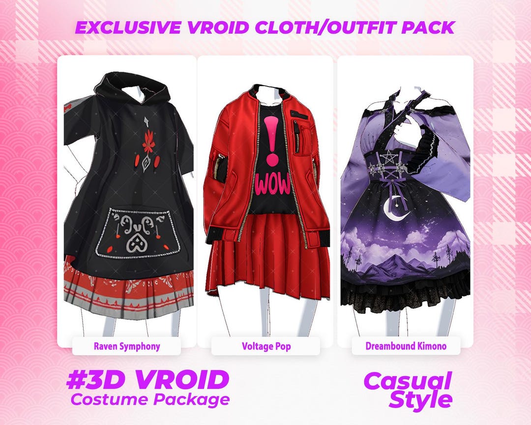 Vroid Outfit Pack: Gothic & Streetwear 3D Clothes (VRM Streaming ...