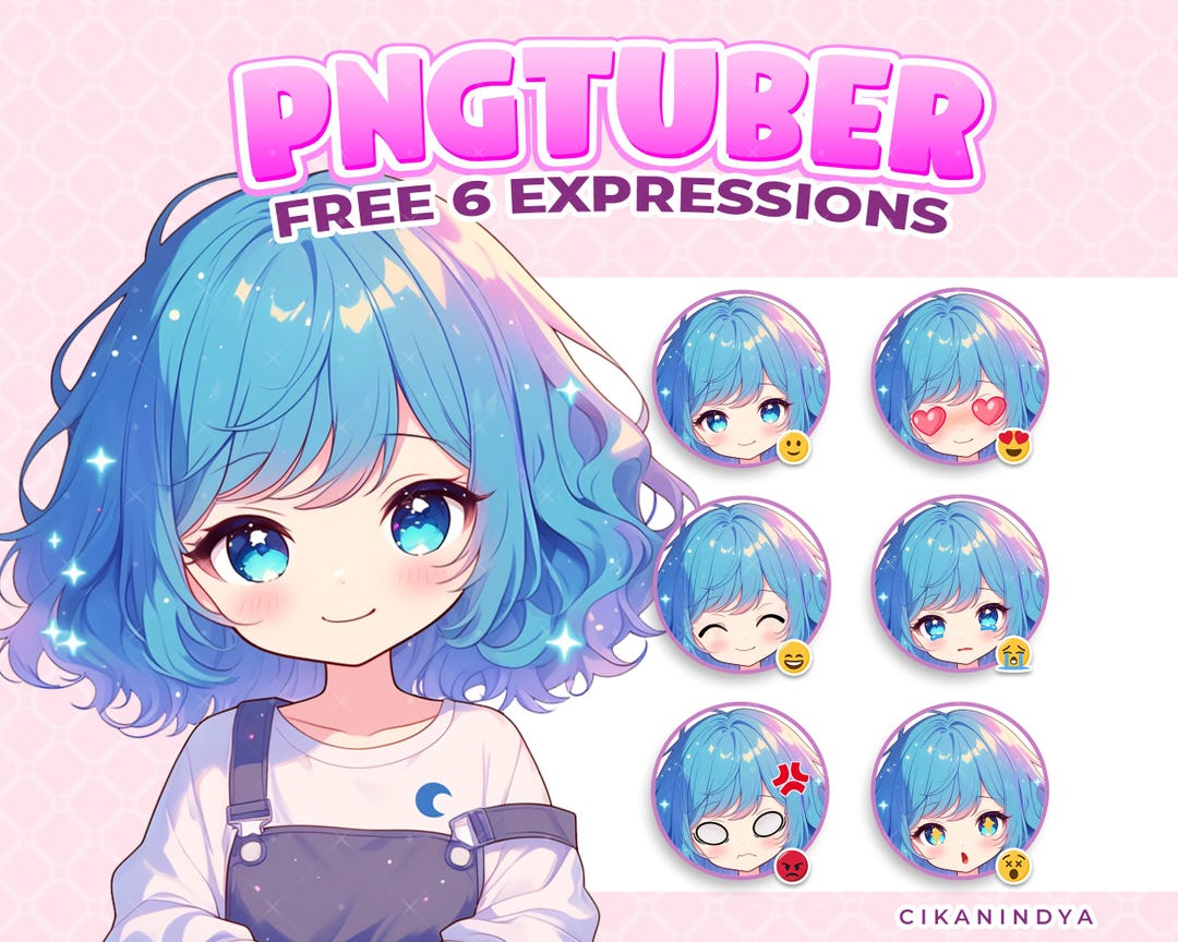 Premade Pngtuber Model – Cute Girl With Sparkling Blue Hair - Etsy