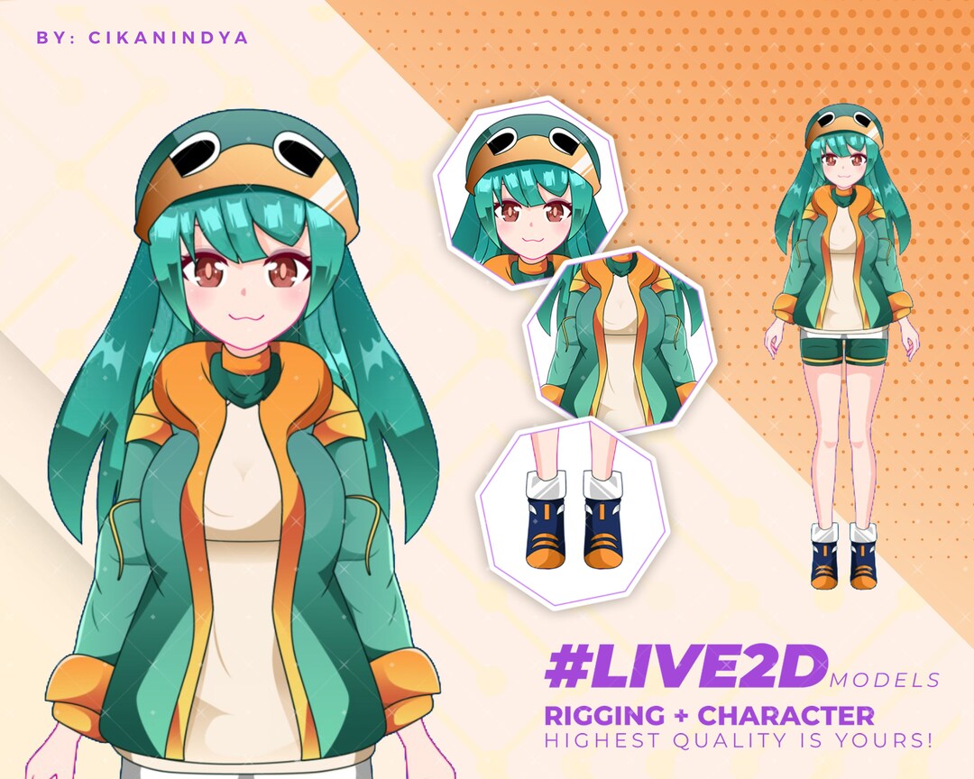 Vtuber Model Live2d Anime Girl Casual Clothes And Green Hair Get 7 5783