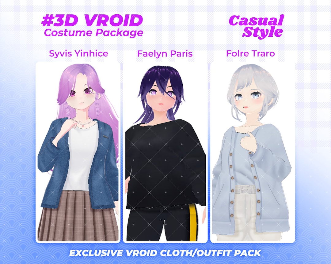 3D Vroid Clothes Pack, 3d Clothes, Casual Girl Outfit, 3 in 1 Outfit ...