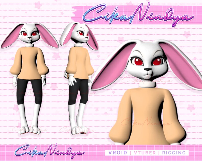 Vroid 3D Vtuber Cute Rabbit Character, Rabbit, Ears, White Color, Furry ...