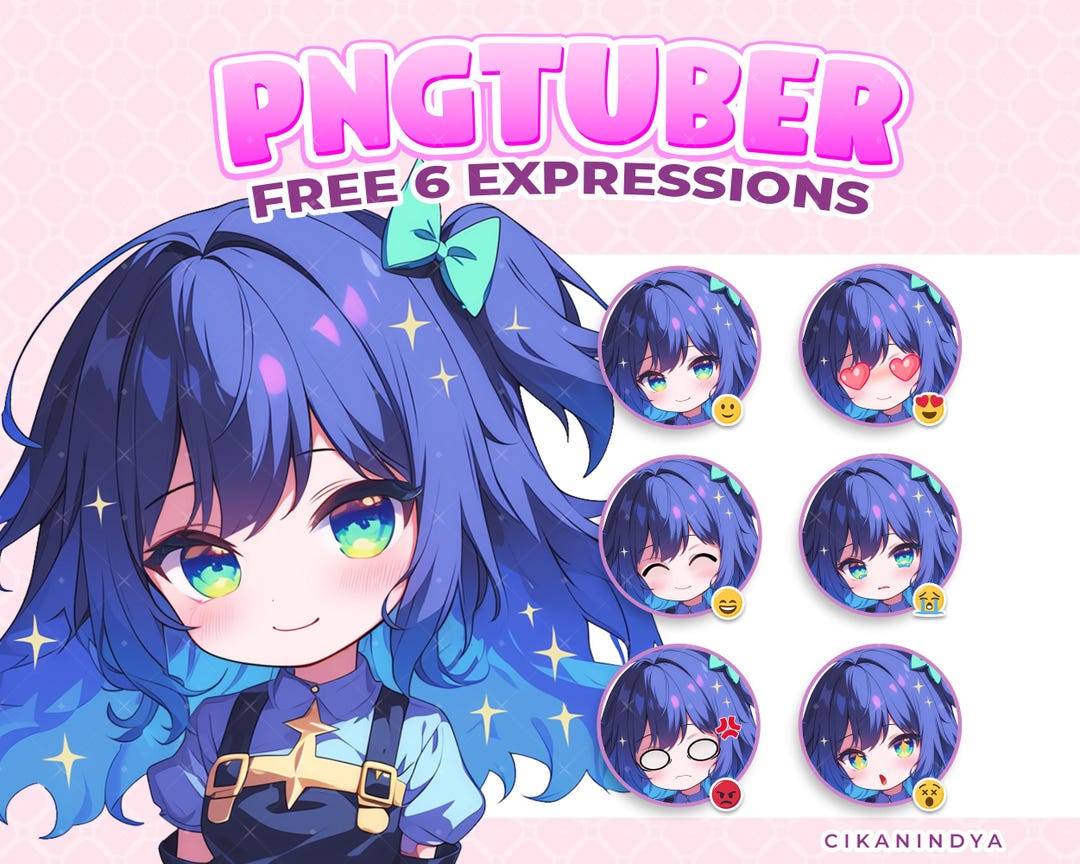 PNG Tuber | Chibi Anime Girl PNG Avatar With Blue & Green Hair | Get 6 ...