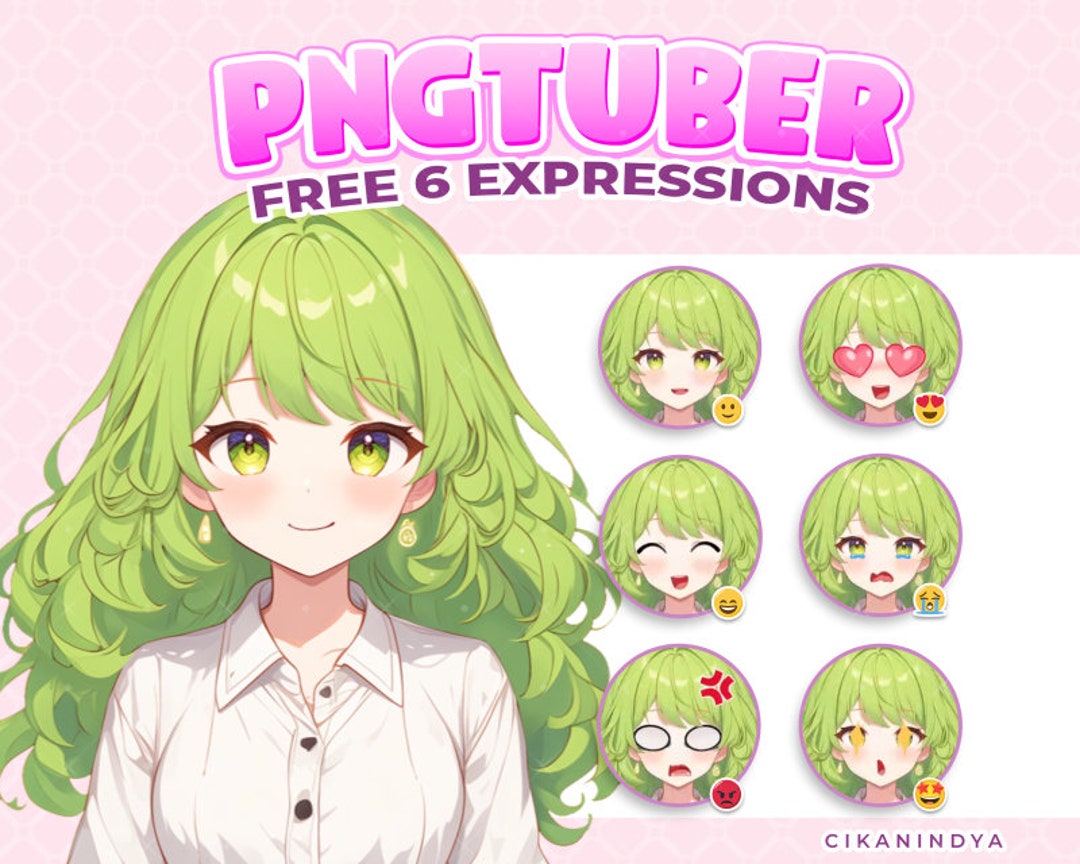 PNG Tuber | Professional Green-haired PNG Tuber Avatar for Streamers ...