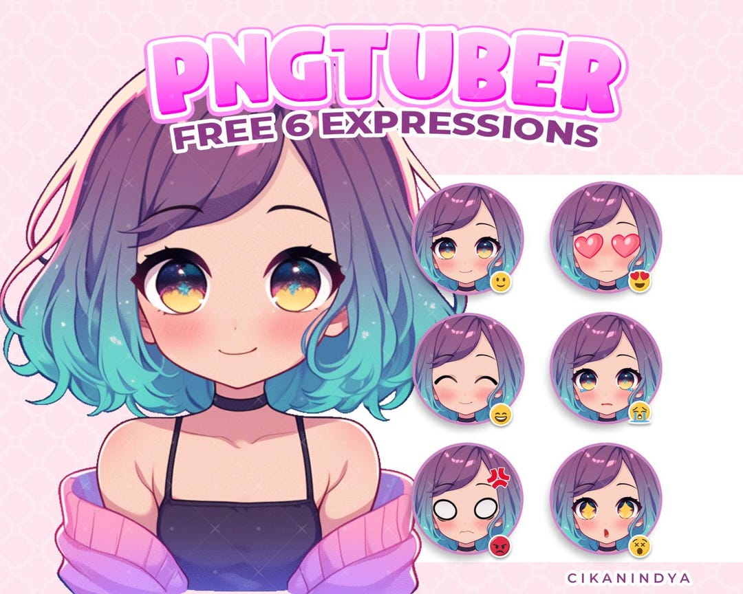 Chibi PNG Tuber Avatar: Purple Teal Ombre, 6 Animated Expressions - Etsy