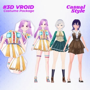 Vroid Clothing Pack, Virtual Fashion, Casual Girl, Girl Outfit, Cosplay Costume-3d Vroid Casual ...