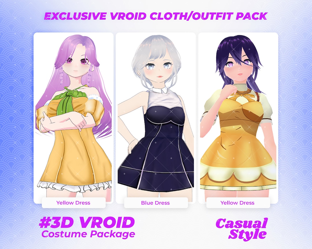 Casual Outfits for 3D Girl Streamers - Vroid Clothing Pack, Chic Trio ...