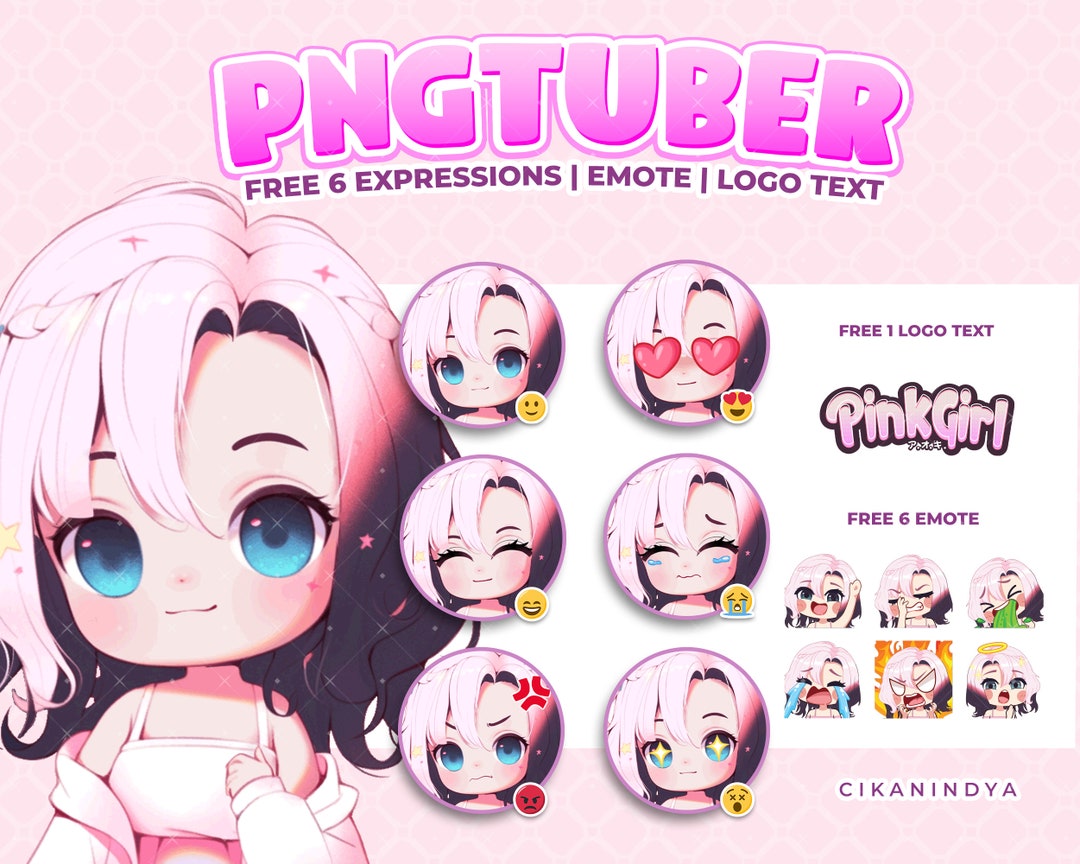 PNG Tuber | Pinkgirl PNG Tuber Pack | Get Logo Text | Twitch Emote | 6 ...