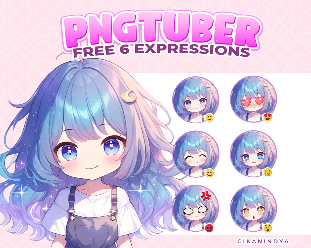 Premade Pngtuber Model – Cute Girl With Wavy Blue Hair - Etsy