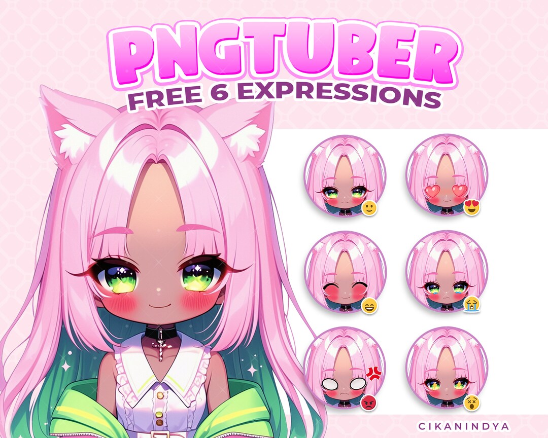 Kawaii Chibi Cat Ears Pngtuber Avatar: 6 Poses - Etsy