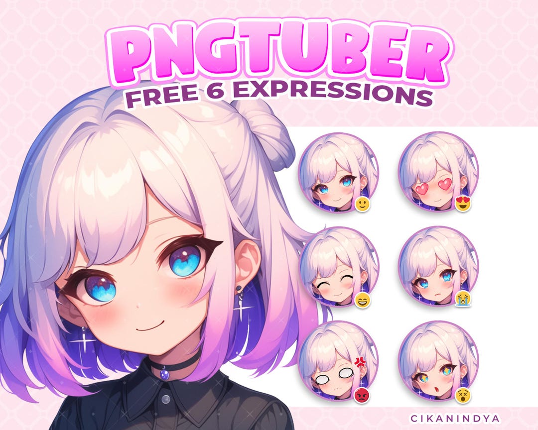 Chibi PNG Tuber Avatar: Ombre Hair, 6 Expressions (live2d Model) - Etsy