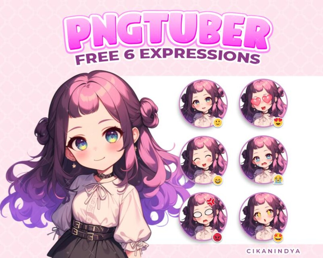 Chibi PNG Tuber Avatar With Purple Gradient Hair and Chic Outfit ...