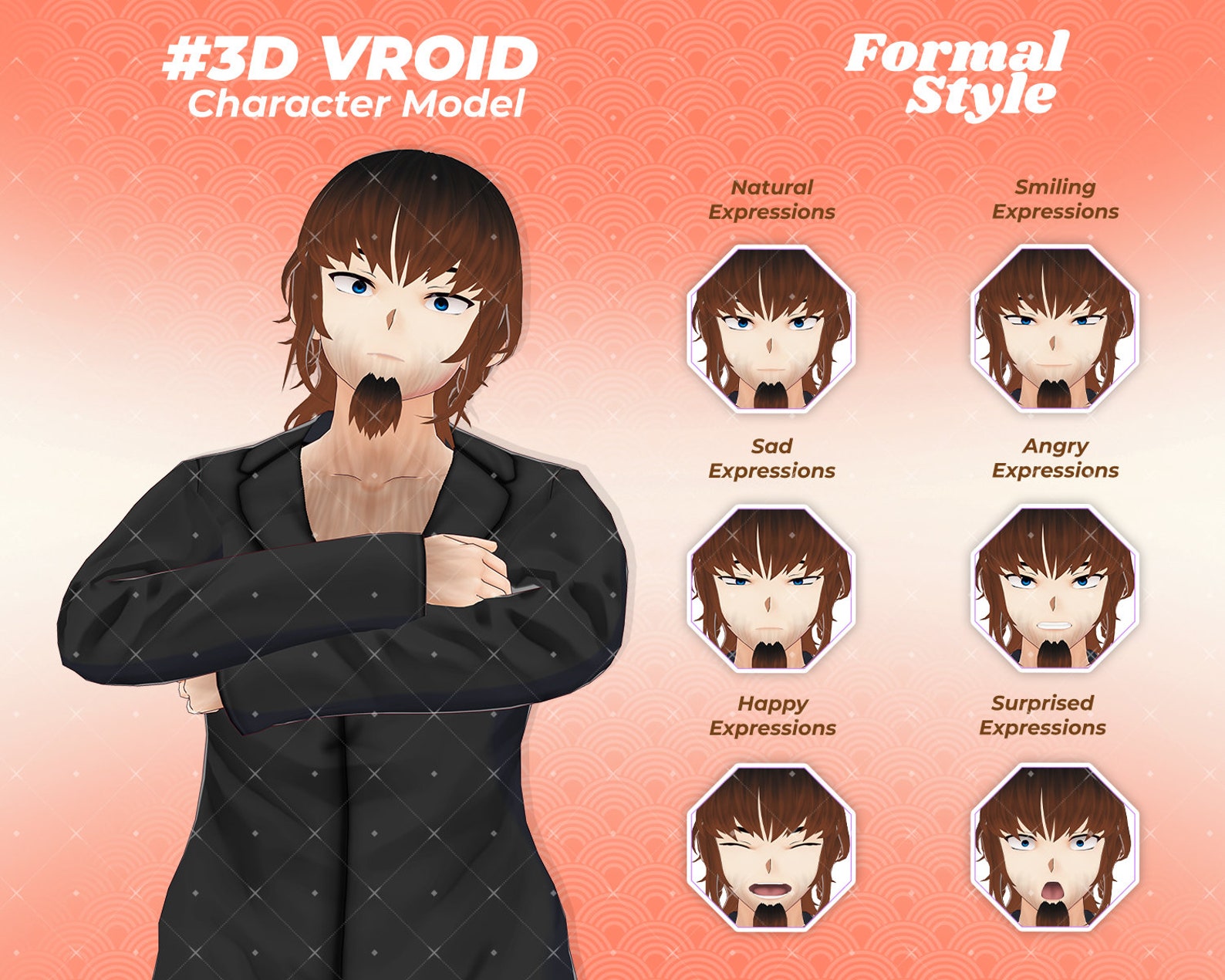 Anime Avatar Evolution Expressive 3D Vroid Model Male Okami for Anime ...