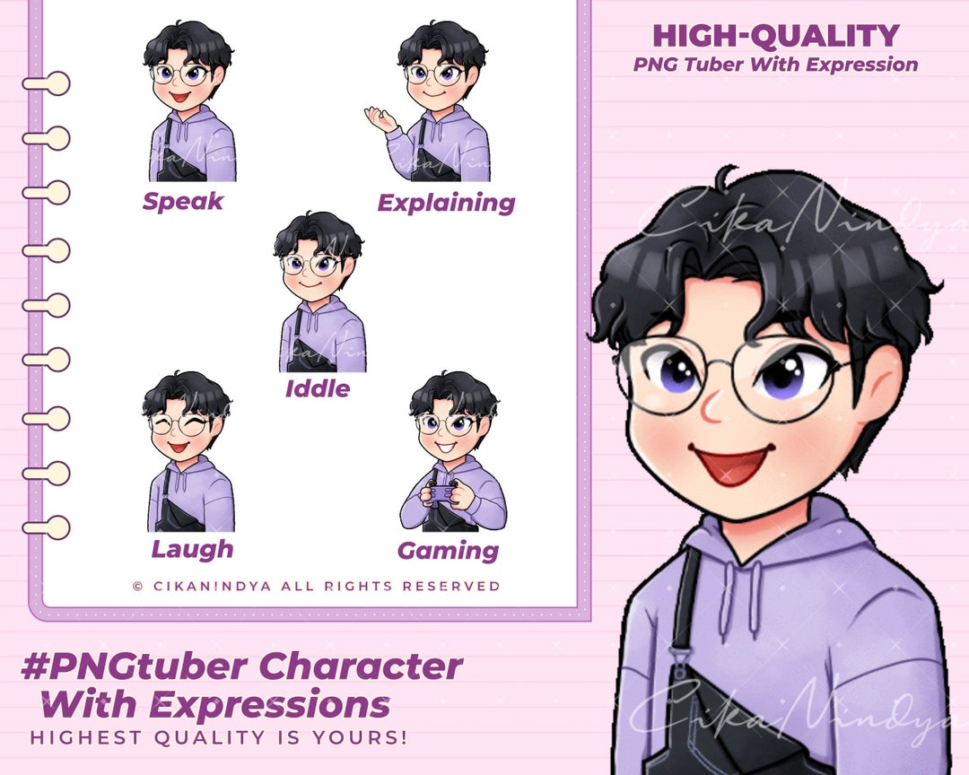 PNG Tuber Avatar: 5 Expressions, Streaming Sidekick - Etsy