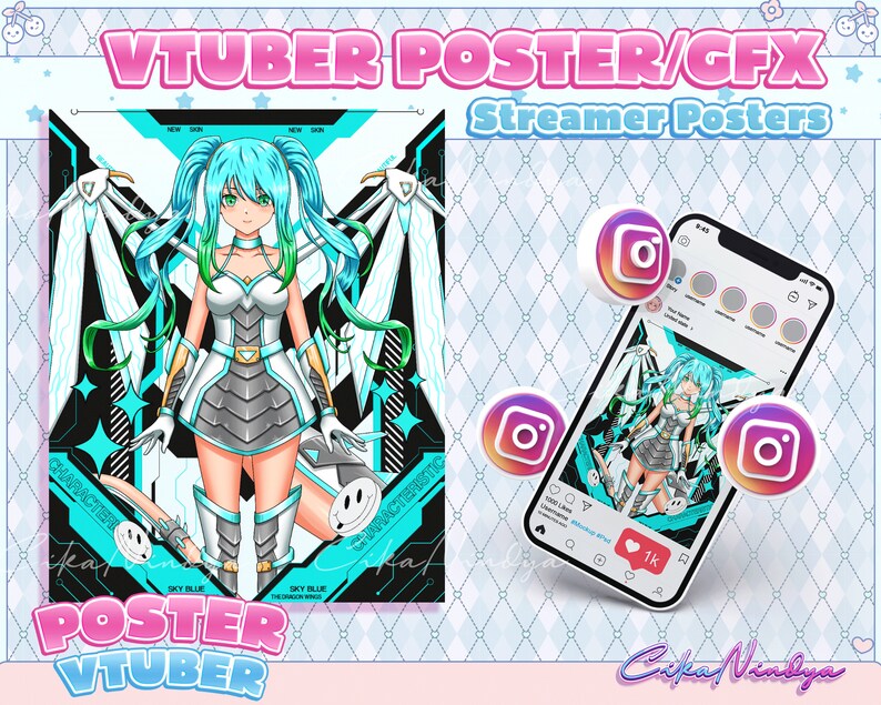Digital Vtuber Poster for Streamer's Social Media Vtuber - Etsy