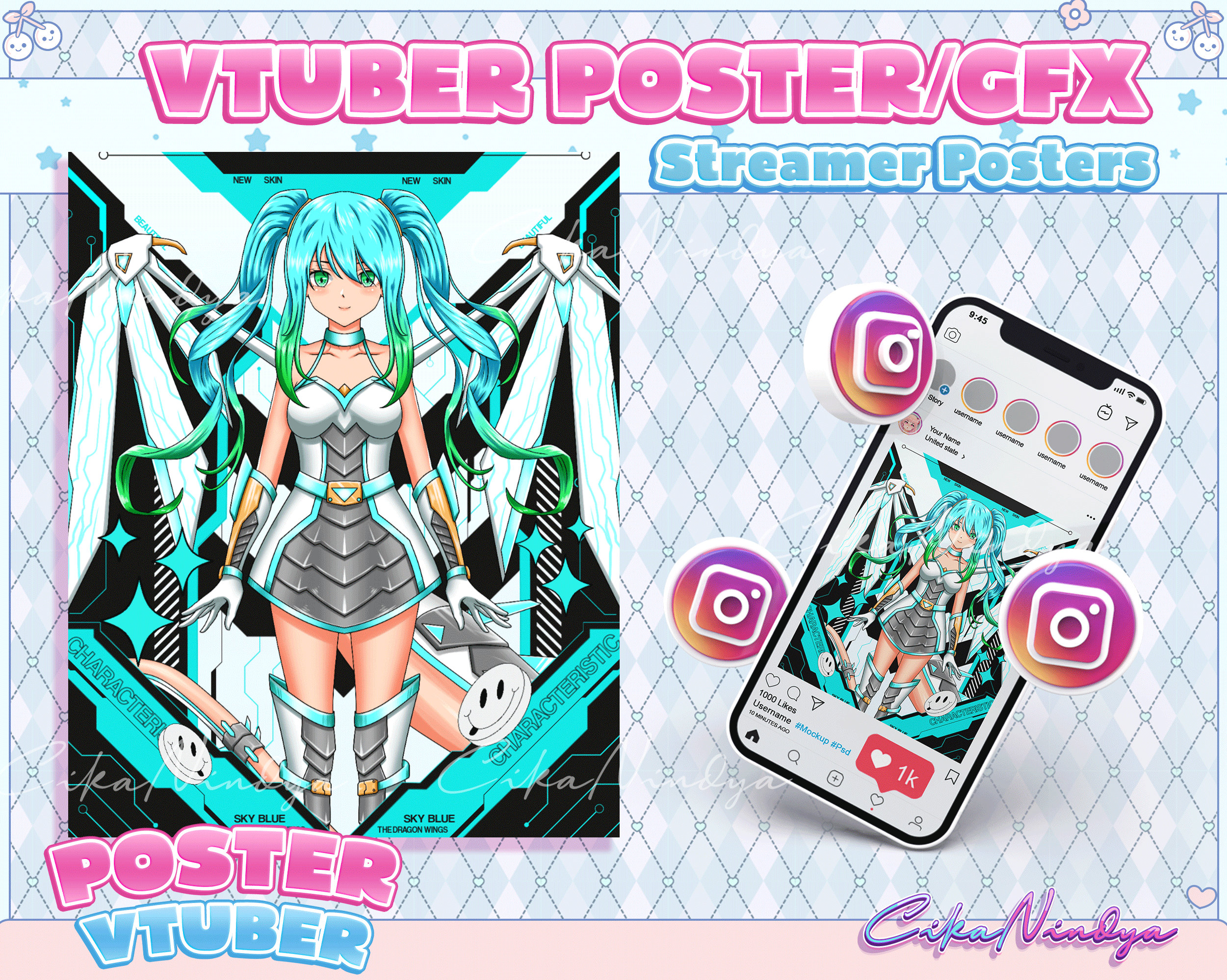 Digital Vtuber Poster for Streamer's Social Media Vtuber - Etsy