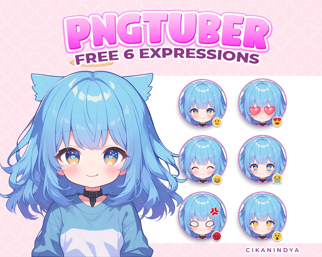Blue-haired Girl Pngtuber Model: 6 Poses + .veadomini File - Etsy