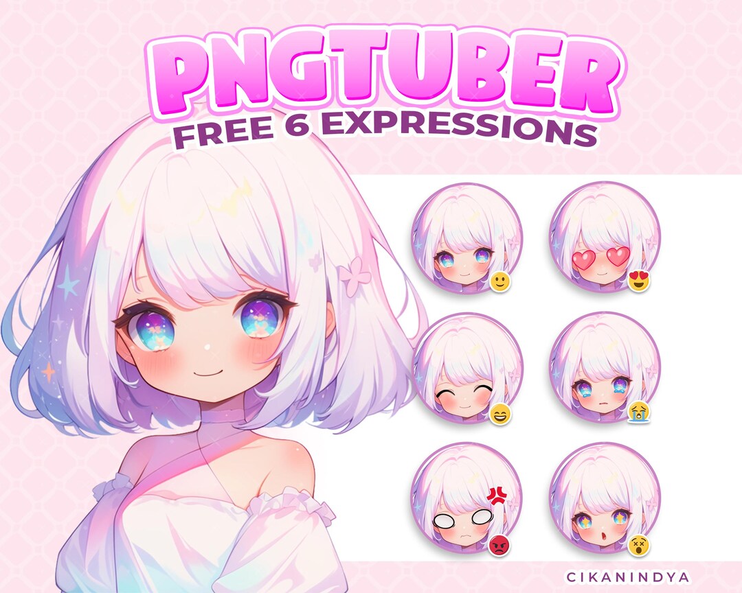 Ethereal Chibi Girl Pngtuber: Galaxy Eyes, Pastel Bob, 6 Poses (digital ...