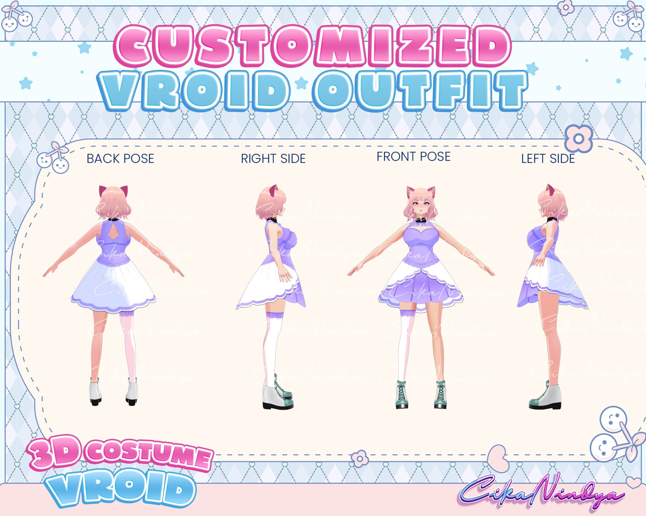 High-quality 3D Vroid Costume Simple Maid Purple Dress for - Etsy