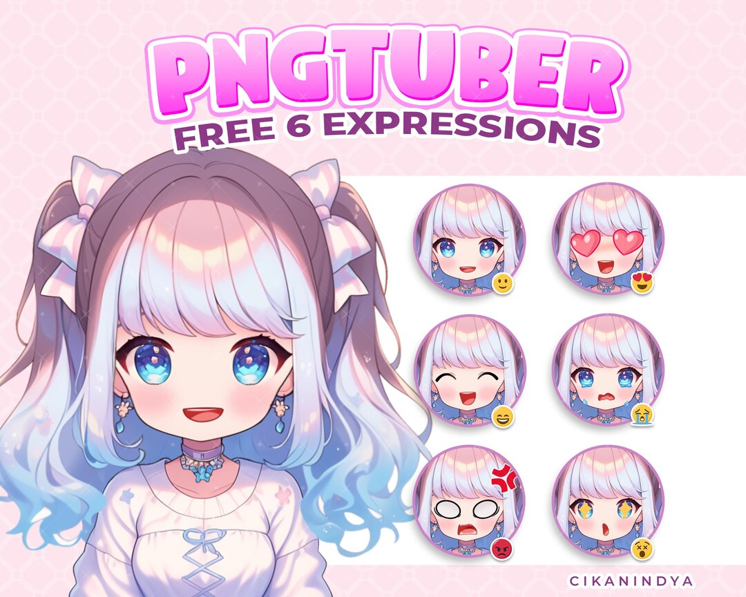 Custom-quality Pngtuber – Pastel Chibi With Ribbons and Sparkling Eyes ...